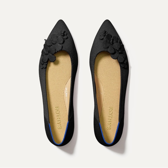 Rothy's | Shoes | New Rothys The Petal Point Ii Black Flats With Floral ...